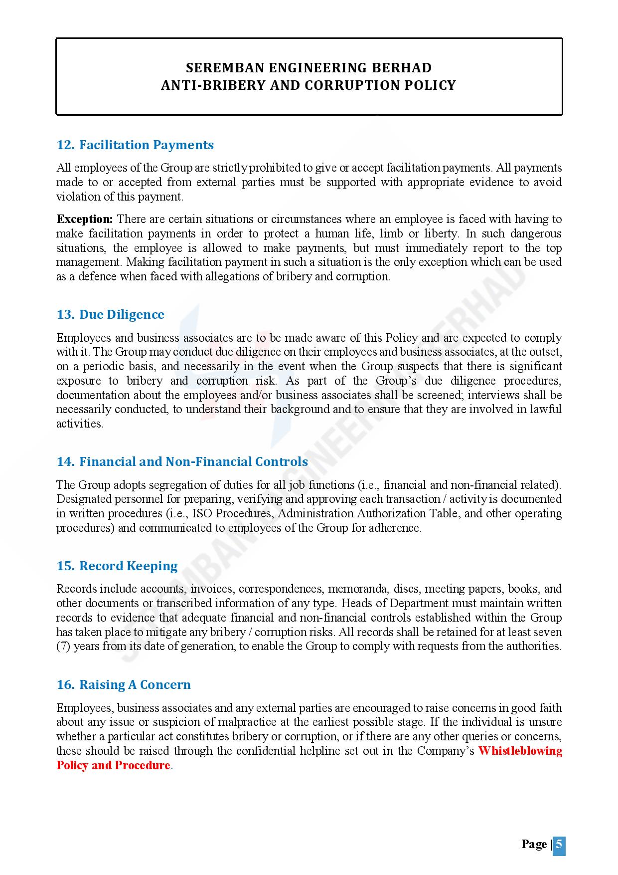 Anti-Bribery & Corruption Policy | Seremban Engineering Berhad